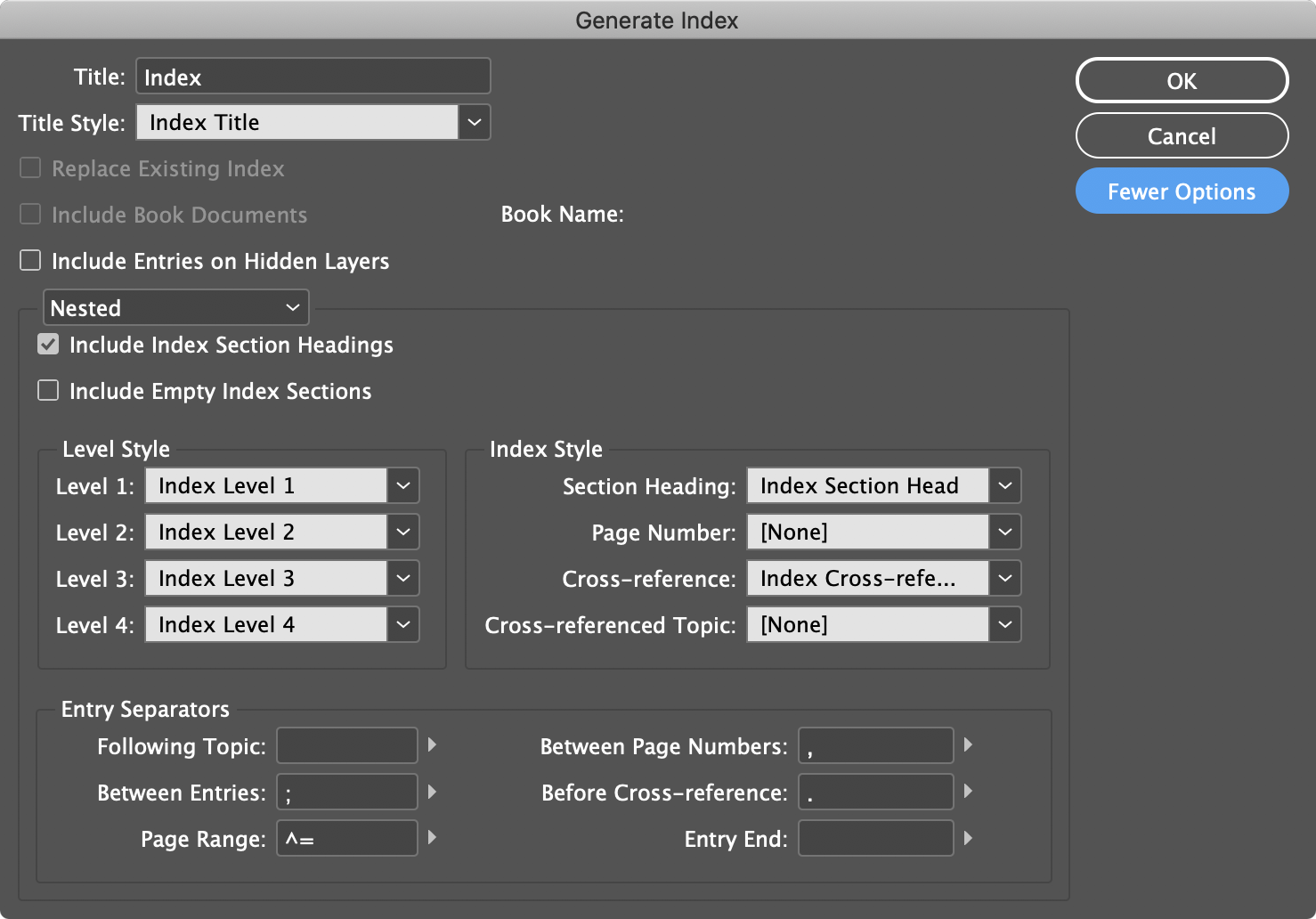Create an Index Frame – Typefi Support